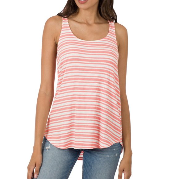 Zenana Outfitters | Tops | Zenana Ribbed Striped Coral Sleeveless Top ...